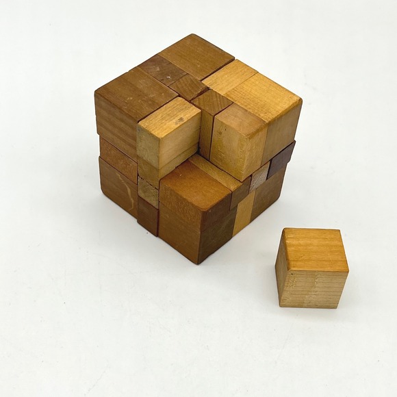 Toys | Vintage Wooden Burr Puzzle Brain Teaser Interlocking Cube 3d ...